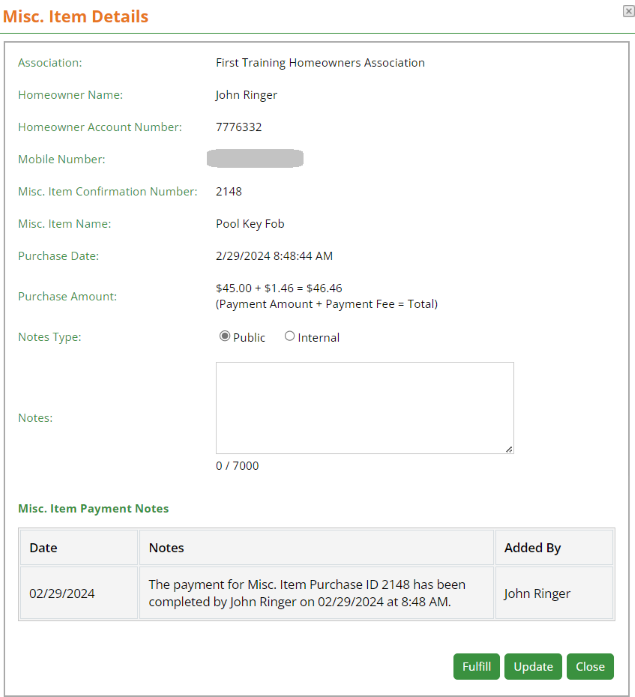 Manage Misc. Item Payments